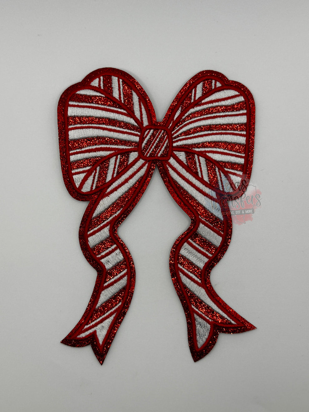6" Peppermint Candy Cane Striped Bow Iron-On PATCH - Texas Transfers ...