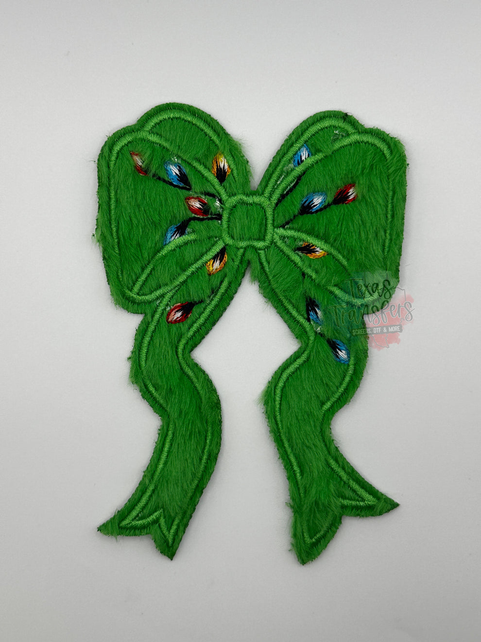 Fuzzy 6" Green Bow Iron-On PATCH - Texas Transfers and Designs