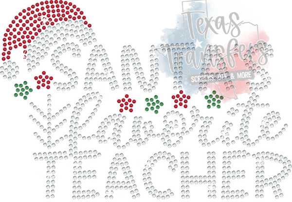 Santa's Favorite Teacher Spangle Transfer | Texas Transfers and Designs
