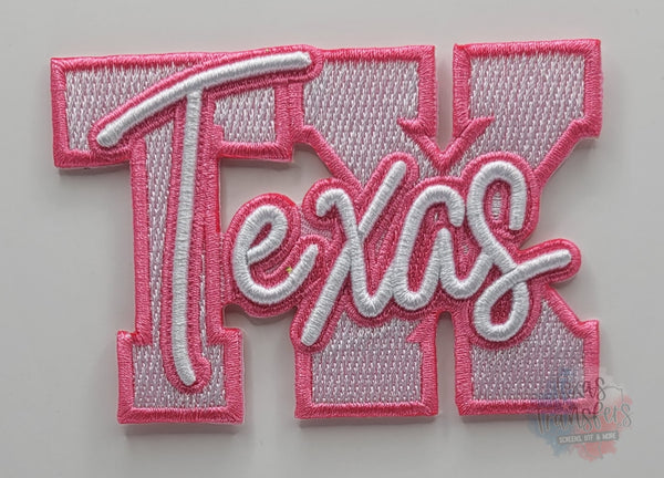 Pink TX Texas Iron-On Patch - Texas Transfers and Designs