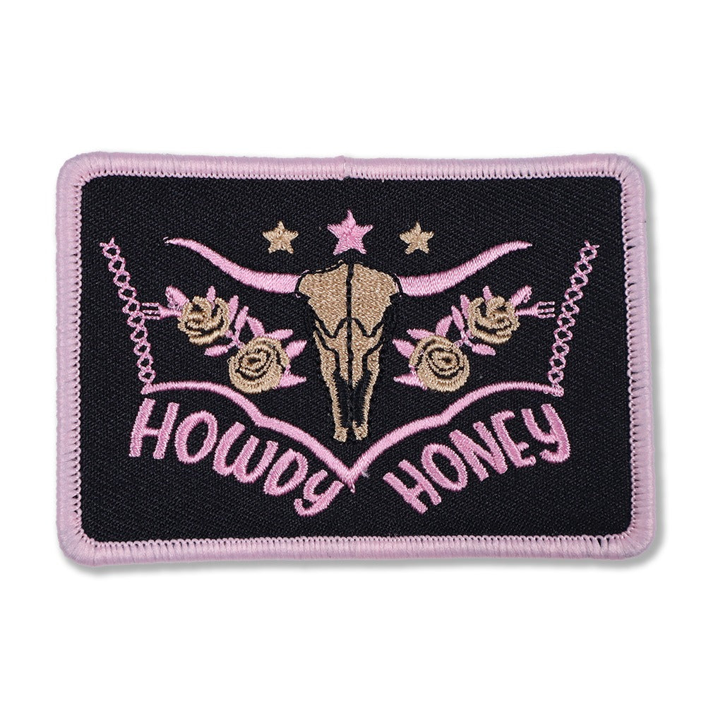 Howdy Honey Bull Skull Iron-On PATCH - Texas Transfers and Designs Howdy Honey Bull Skull Iron-On PATCH - Texas Transfers and Designs